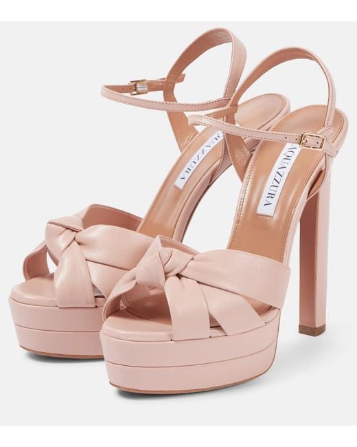 Aquazzura Nina 130 Leather Platform Sandals in Pink | Lyst