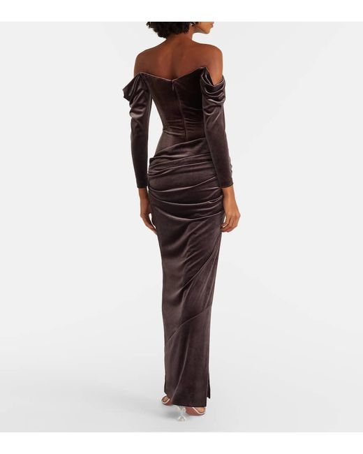 Alex Perry Draped Velvet Gown in Purple | Lyst UK