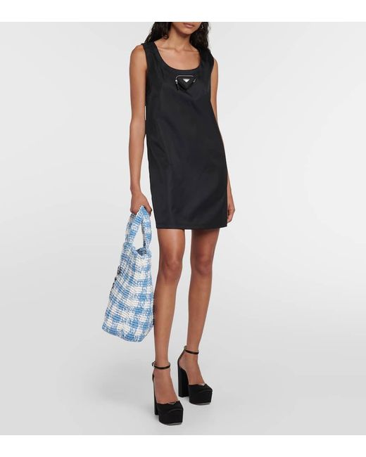 Prada Logo Raffia-Effect Shopper in Blue | Lyst