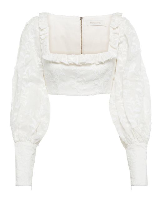 Zimmermann Exclusive To Mytheresa Floral Linen And Silk Crop Top In