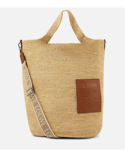 Loewe Slit Large Leather-Trimmed Raffia Tote Bag in Metallic | Lyst UK