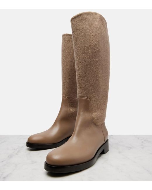 Max Mara Cashmere And Leather Knee-High Boots in Brown | Lyst