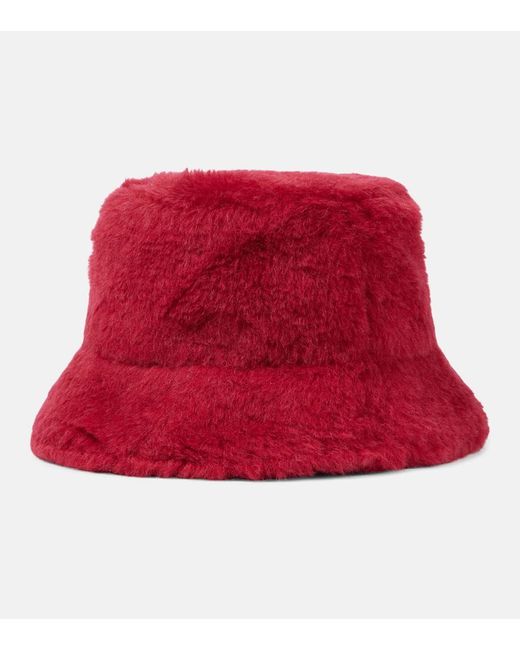Max Mara Figura Wool And Silk Teddy Bucket Hat in Red | Lyst