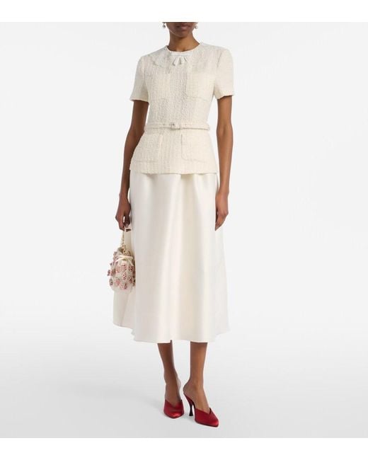 Self-Portrait Paneled Boucle And Taffeta Midi Dress in Natural | Lyst