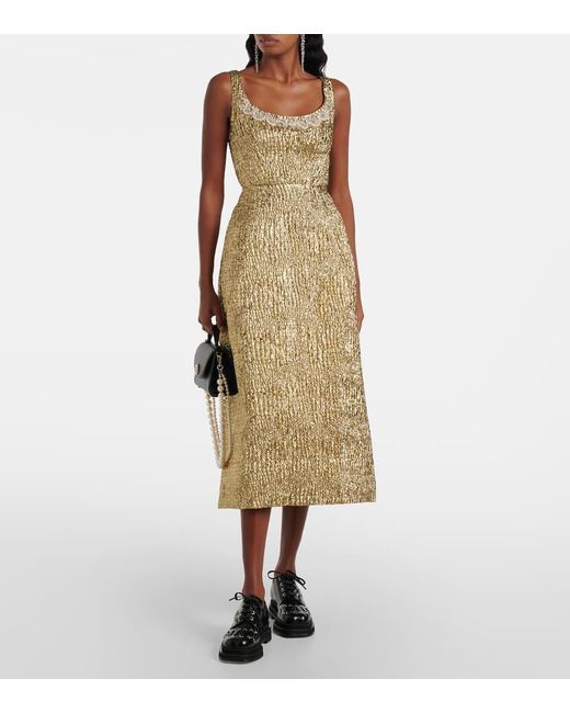 Simone Rocha Embellished Metallic-effect Cloque Midi Dress in Natural ...