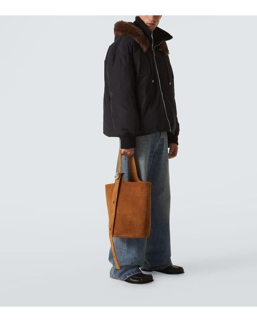 Loewe Shearling-Trimmed Cotton-Blend Jacket in Black for Men | Lyst