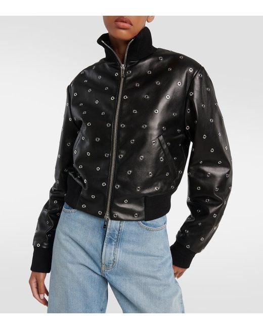 Alaïa Studded Leather Bomber Jacket in Black | Lyst