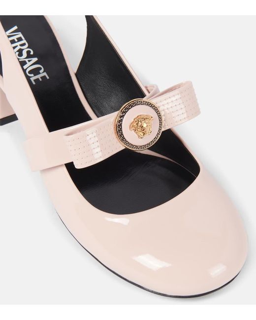 Versace Gianni Ribbon Patent Leather Slingback Pumps in Pink | Lyst
