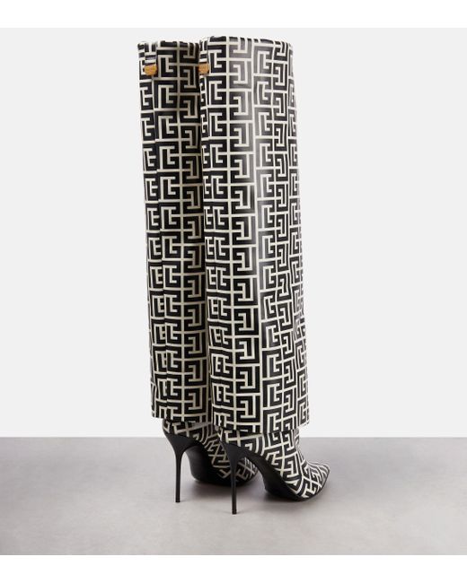 Balmain Ariel Monogram Knee-high Boots in White | Lyst UK