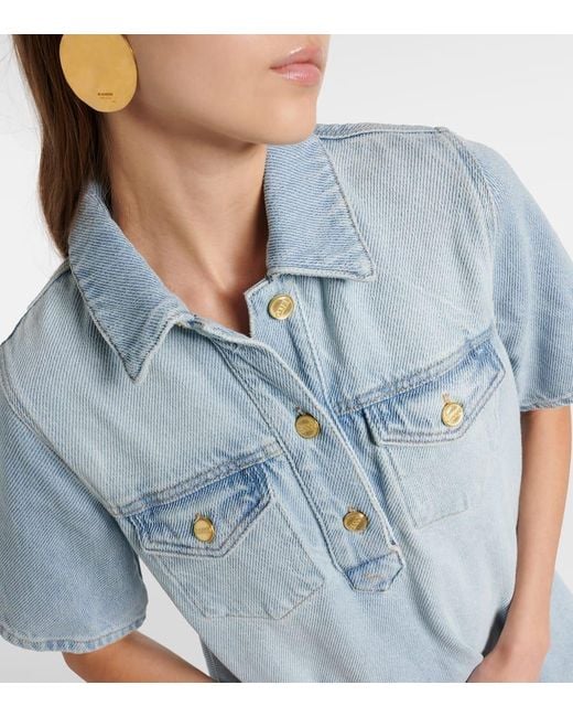 Ganni Light Denim Mini Dress in Blue | Lyst