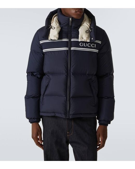 Gucci Logo Down Jacket in Blue for Men | Lyst