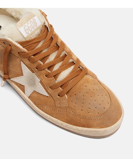 Golden Goose Ball Star Shearling-Trimmed Suede Sneakers in Brown | Lyst ...