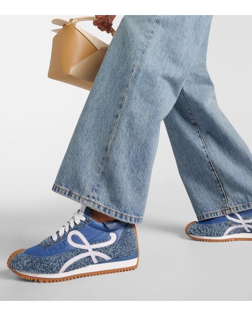Loewe Flow Runner Suede-Trimmed Denim Sneakers in Blue | Lyst