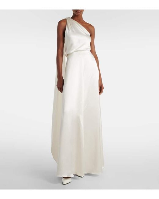 Max Mara Bridal Pamela Draped Silk Satin Gown in White | Lyst