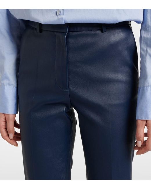 JOSEPH Coleman Leather Slim Pants in Blue | Lyst UK