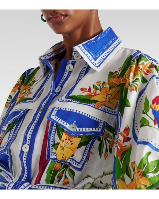 FARM Rio Tropical Destination Cotton-Blend Shirt Dress in Blue | Lyst