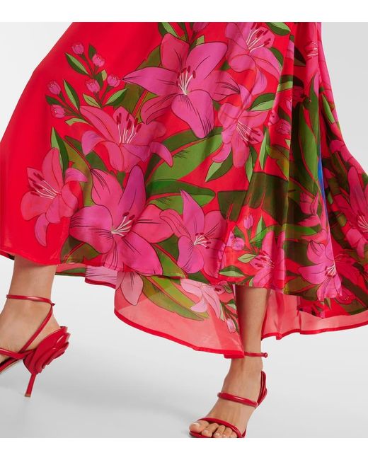 FARM Rio Summer Foliage Midi Dress in Red | Lyst