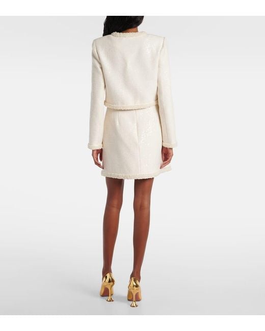 Self-Portrait Embellished Sequined Boucle Jacket in White | Lyst