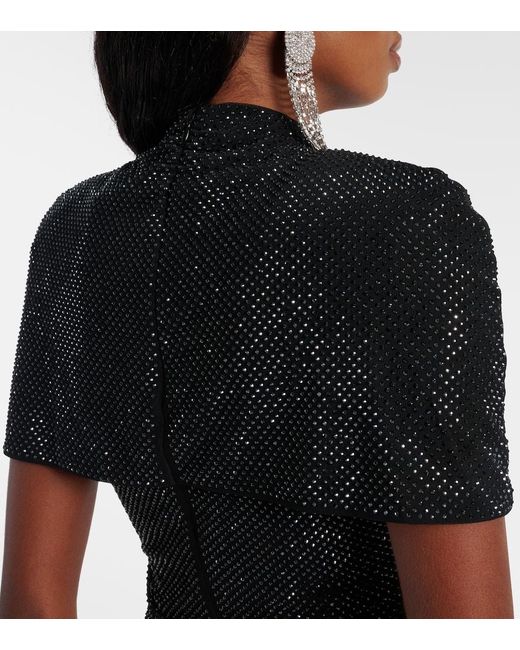 Self-Portrait Draped Embellished Mesh Top in Black | Lyst