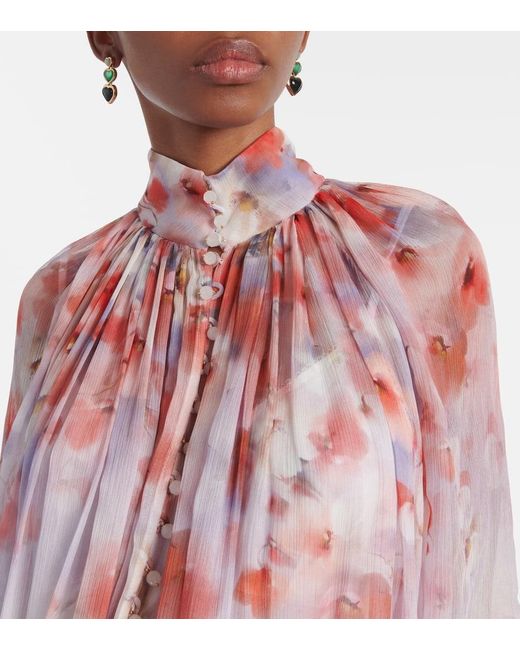 Zimmermann Crush Smock Floral Blouse in Pink | Lyst