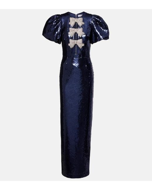 Rebecca Vallance Cressida Puff-Sleve Sequined Gown in Blue | Lyst