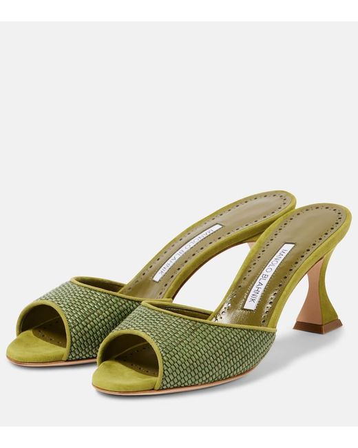 Manolo Blahnik Jadara 70 Raffia Mules in Green | Lyst