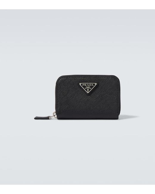 Prada Logo Saffiano Leather Coin Purse in Black for Men | Lyst
