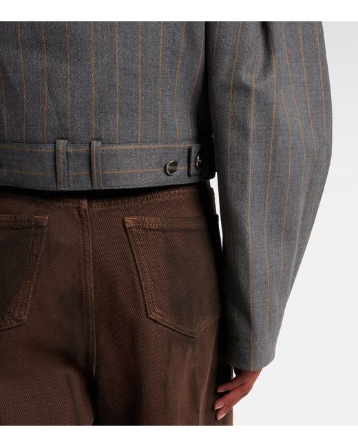 Ganni Pinstripe Cropped Jacket in Grey | Lyst UK