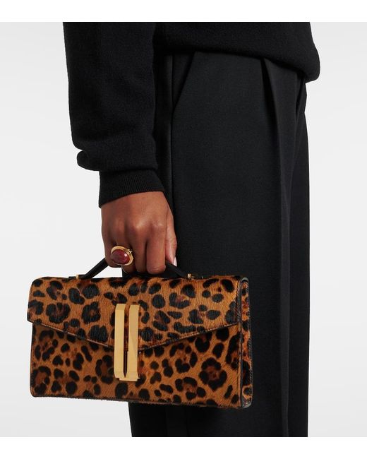 DeMellier Vancouver Leopard-Effect Calf Hair Clutch in Brown | Lyst
