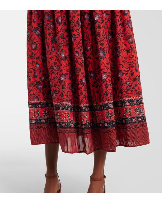 Ulla Johnson Mona Floral Cotton-blend Midi Dress in Red | Lyst