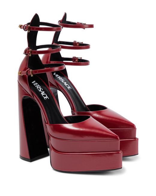 Versace Aevitas Pointy Leather Platform Pumps in Red | Lyst
