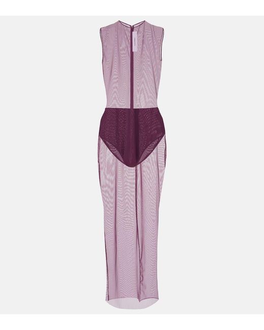 Alex Perry Sheer Mesh Midi Dress in Purple | Lyst