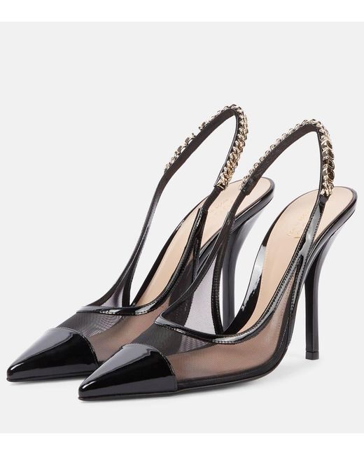 Gucci Signoria Leather-Trimmed Mesh Slingback Pumps in Black | Lyst ...