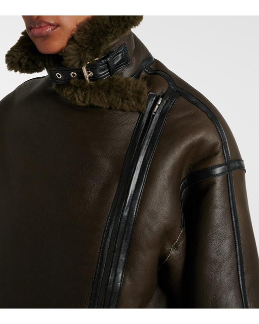 Nour Hammour Jacqueline Shearling-Trimmed Leather Jacket in Brown | Lyst