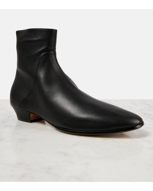The Row Hereditas Leather Ankle Boots in Black | Lyst