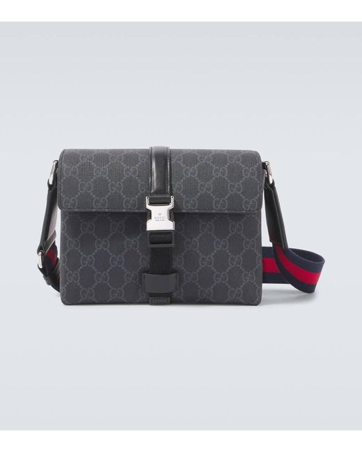Gucci Gg Super Mini Leather-Trimmed Crossbody Bag in Black for Men | Lyst