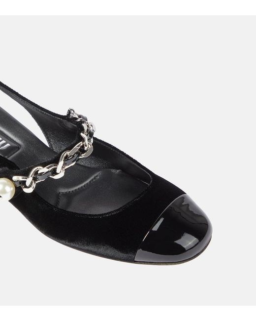 Miu Miu 35 Embellished Velvet Pumps in Black | Lyst