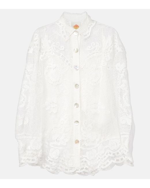 FARM Rio Swan Lake Guipure Shirt in White | Lyst