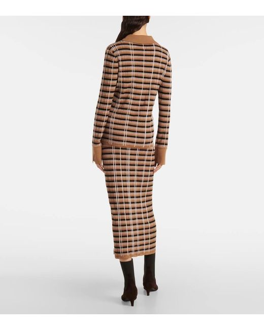 JOSEPH Checked Wool And Silk Polo Sweater in Brown | Lyst