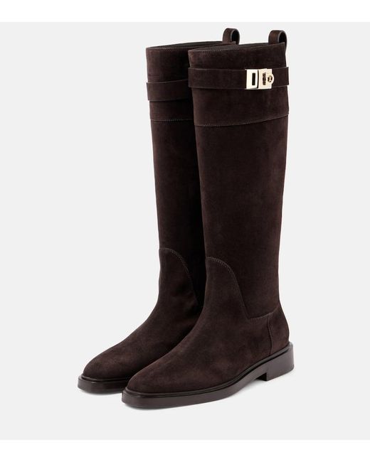 Ferragamo Hug Suede Knee-High Boots in Black | Lyst