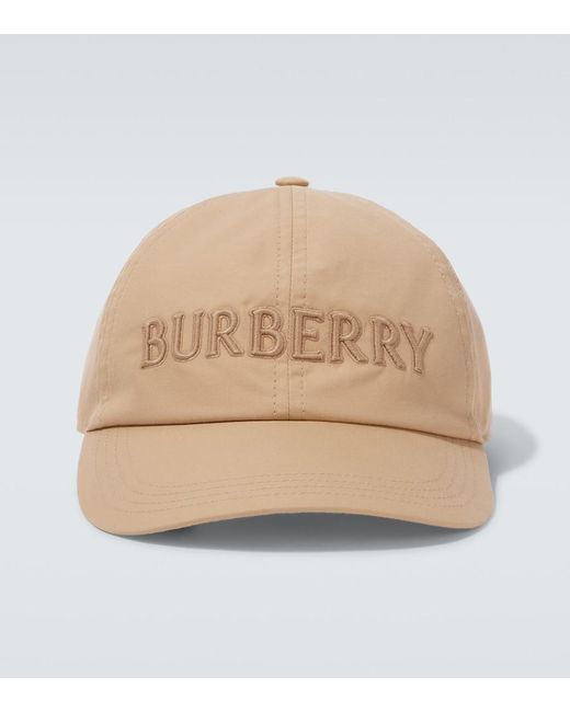 Burberry Logo Embroidered Gabardine Baseball Cap in Natural for Men ...