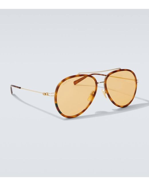 Gucci Double G Aviator Sunglasses in Brown for Men | Lyst UK