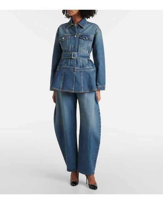 Alaïa Peplum Denim Jacket in Blue | Lyst