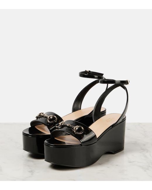 Gucci Horsebit Leather Platform Sandals in Black | Lyst