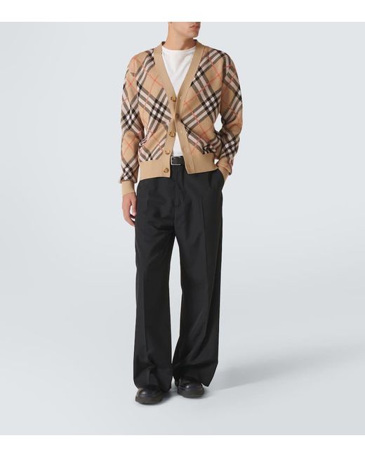 Burberry Check Wool-Blend Cardigan in Brown for Men | Lyst