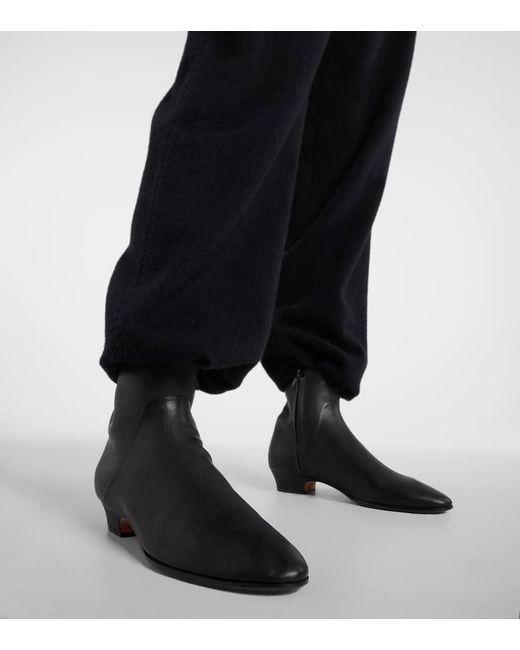 The Row Hereditas Leather Ankle Boots in Black | Lyst