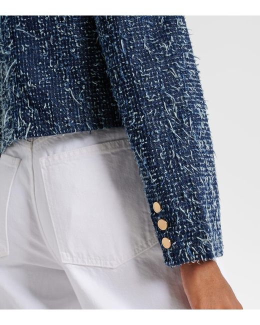 FRAME Cropped Denim Boucle Jacket in Blue | Lyst