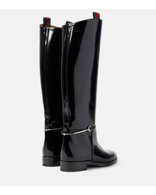 Gucci Polished Leather Knee-High Boots in Black | Lyst