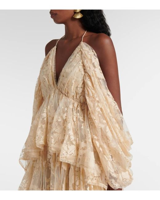 Zimmermann Floral Lace Asymmetric Mini Dress in Natural | Lyst