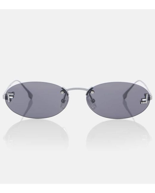 Fendi First Crystal Oval Sunglasses in Blue | Lyst